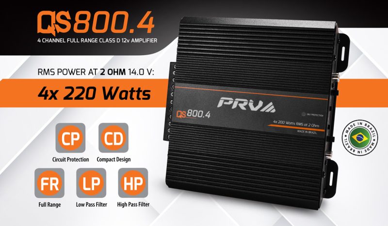 800 Watts Compact 4 Channel Amplifier - QS800.4 2 Ohm PRV Audio